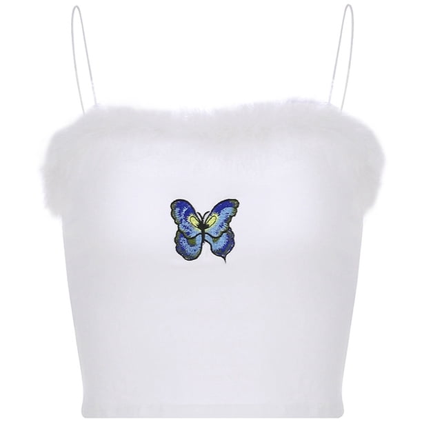 Women's Butterfly Tube Top Summer Fashion Sexy Hairy Fringe Boat Neck ...