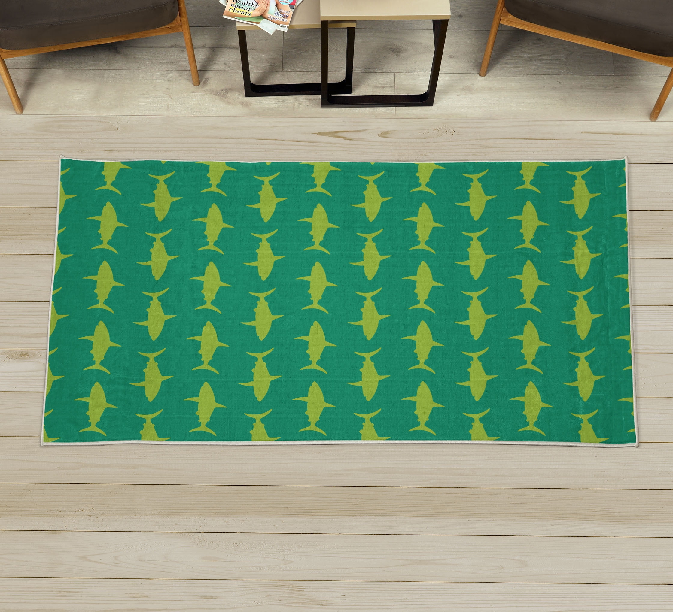 Sea Animals Decorative Rug, Sharks Swimming Horizontal Silhouettes ...