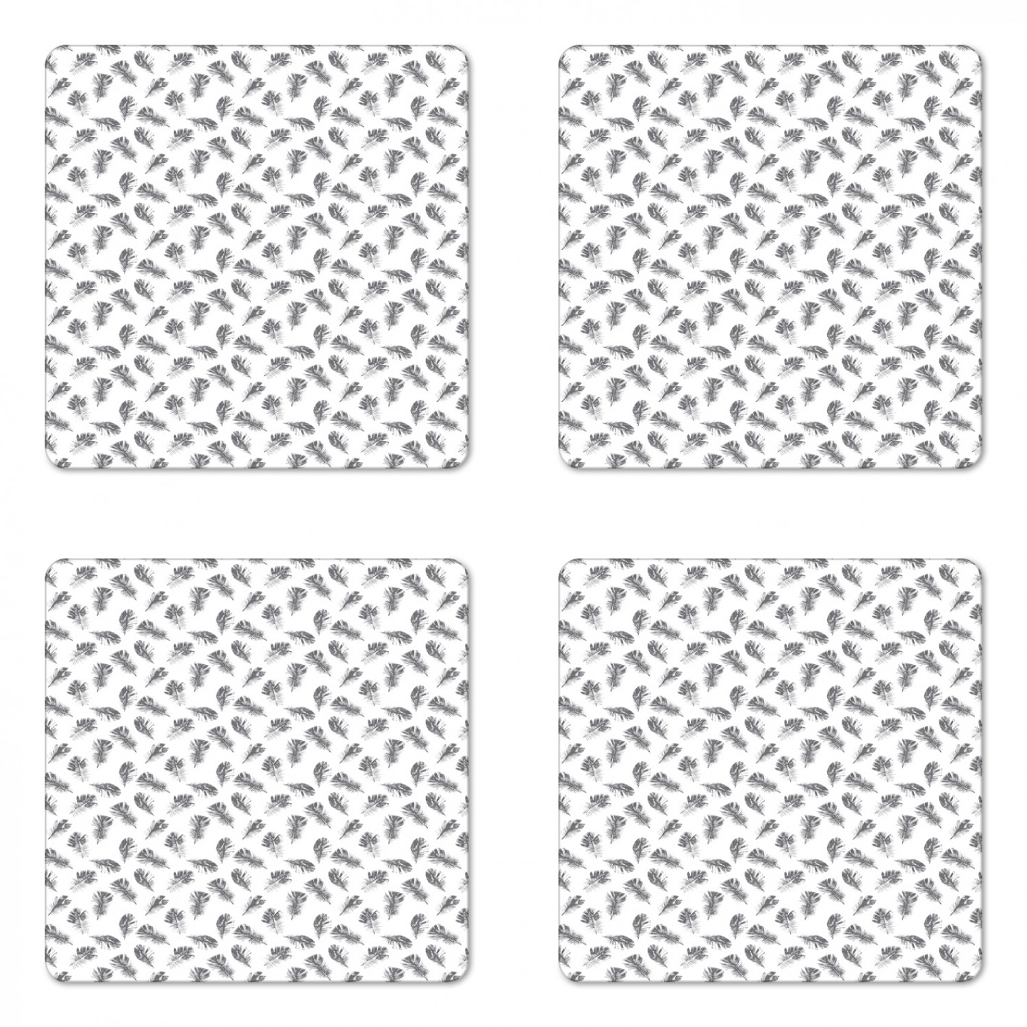 Feather Coaster Set of 4, Monochromatic Fluffy Flying Antique Plumage ...