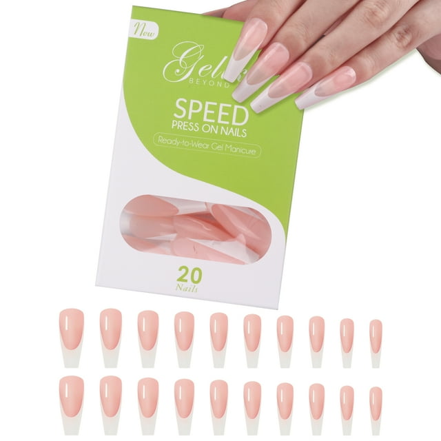 Gelike Ec French Nail Press On Nails Medium Length Coffin 20pcs