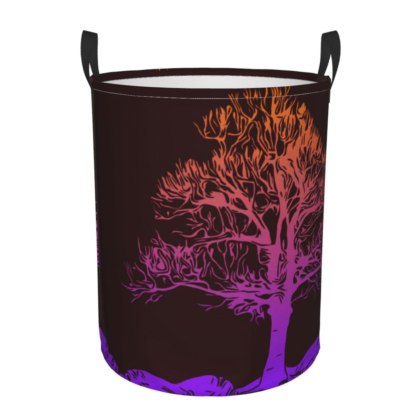 LNWH Laundry Basket, Purple Pink Abstract Arbor Day Pattern Foldable Laundry Hamper With Handles ...