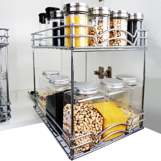 Pull Out Spice Rack Organizer for cabinet - Heavy Duty 2 Tier Slide Out ...