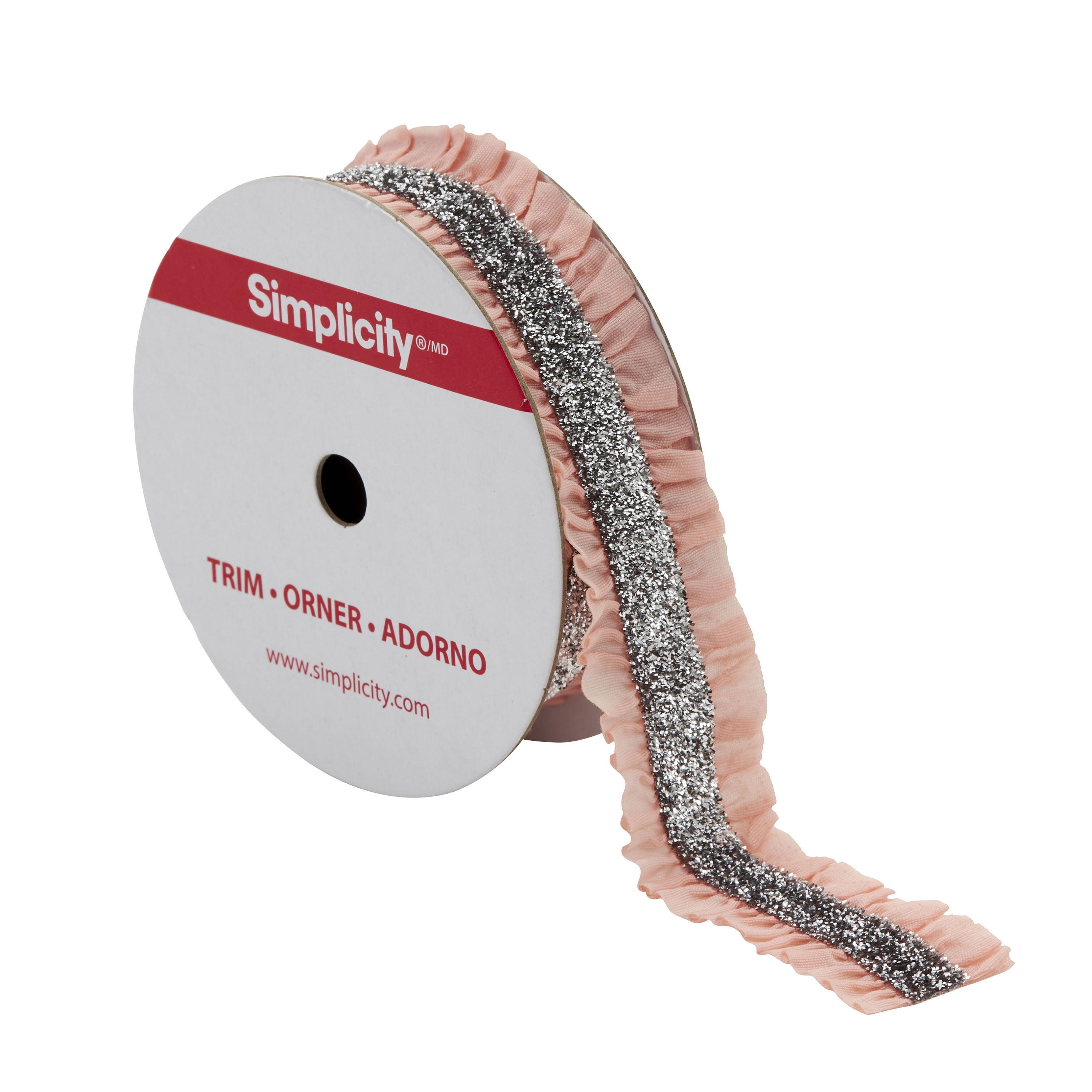 Simplicity Trim, Lt Pink 1 inch Stretch Ruffle with Metallic Center ...