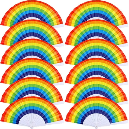 TESNN Yaomiao 12 Pieces Rainbow Fans Rainbow Folding Fans Colorful Hand ...
