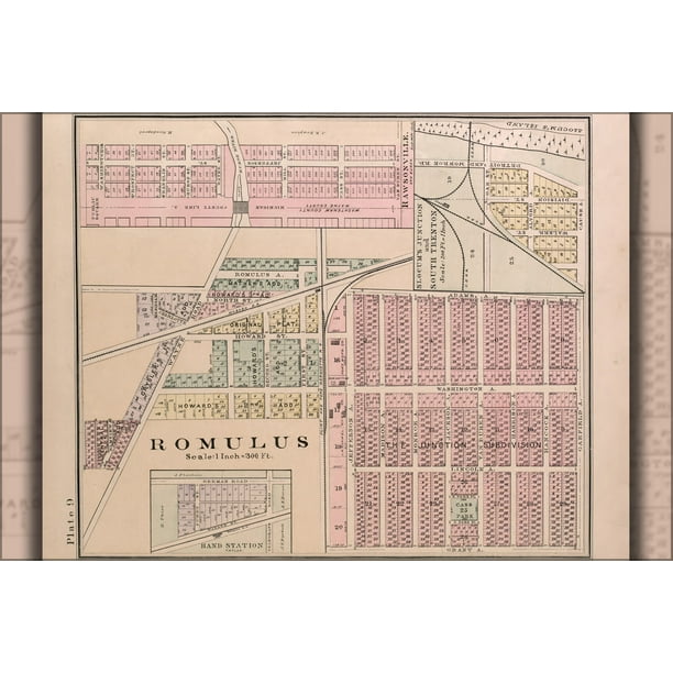 24"x36" Gallery Poster, map of romulus michigan 1891 - Walmart.com