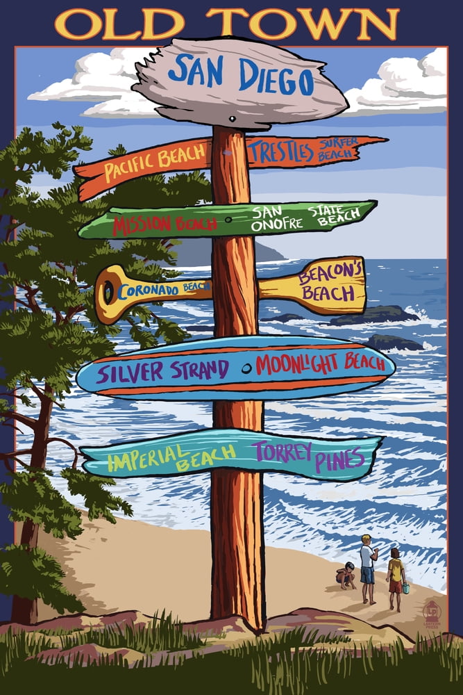 Old Town, San Diego, California, Destination Sign (12x18 Wall Art ...