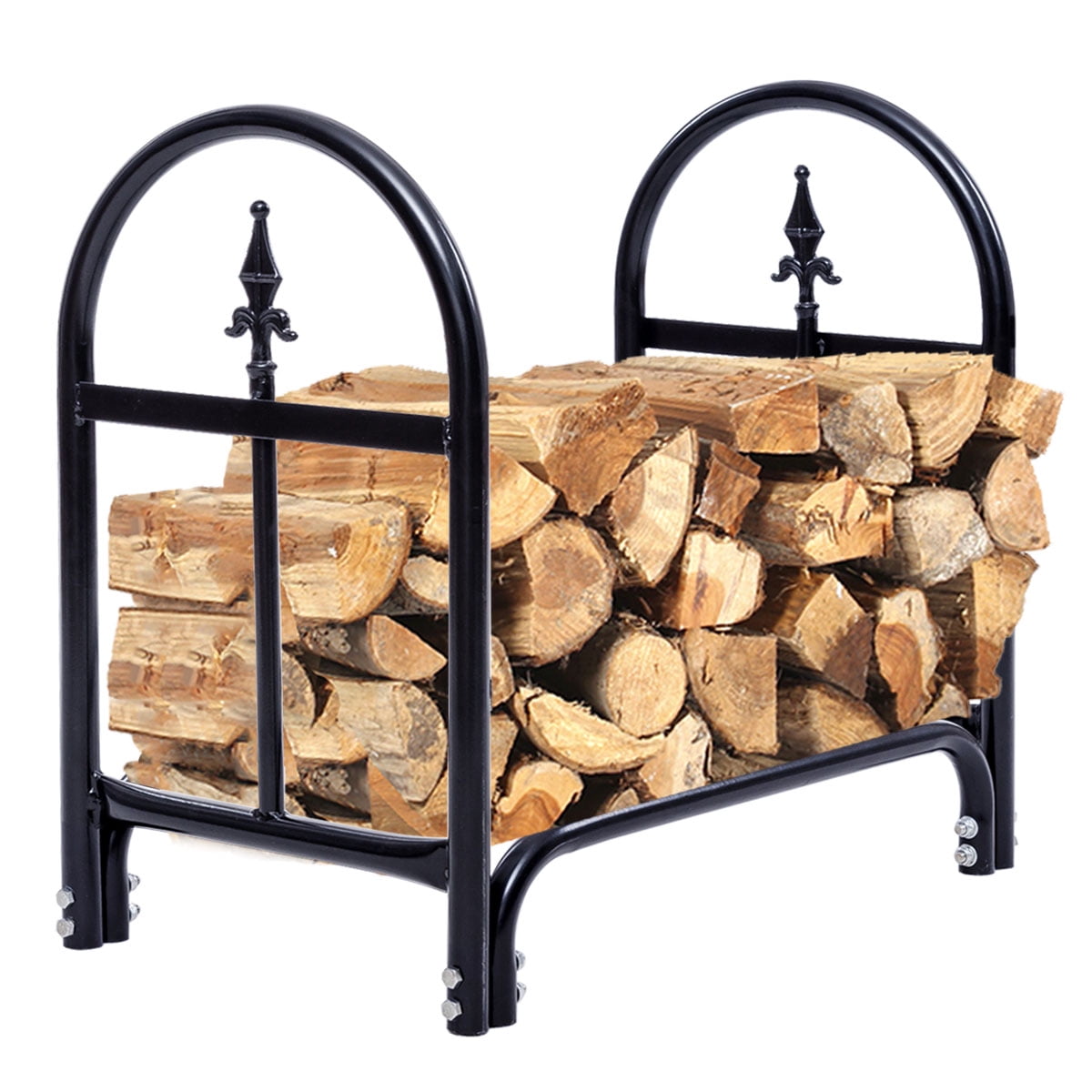 Costway 2 Feet Outdoor Heavy Duty Steel Firewood Log Rack Wood Storage ...