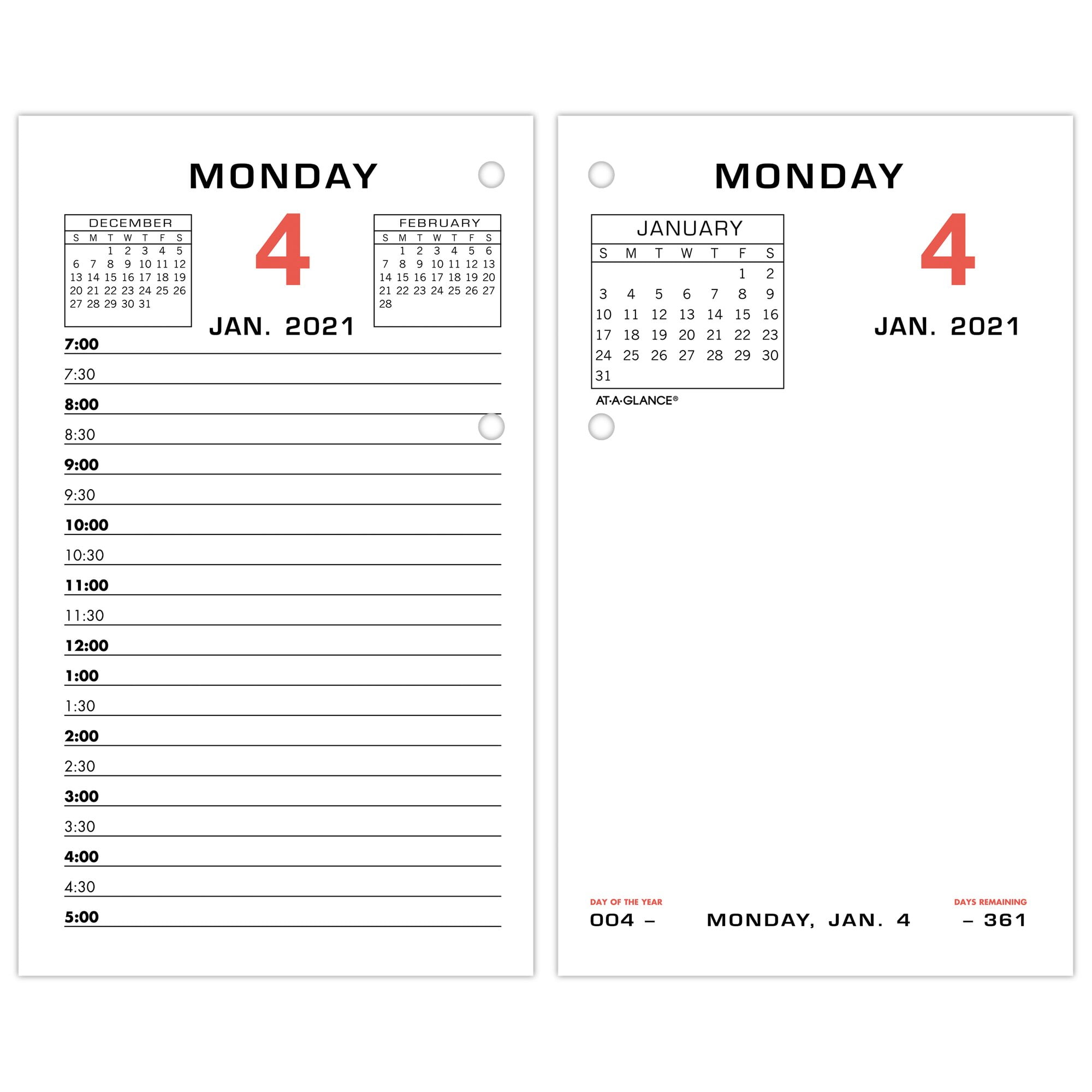 AT A GLANCE Daily Desk Calendar Refill 3 1 2 X 6 January 2021 To