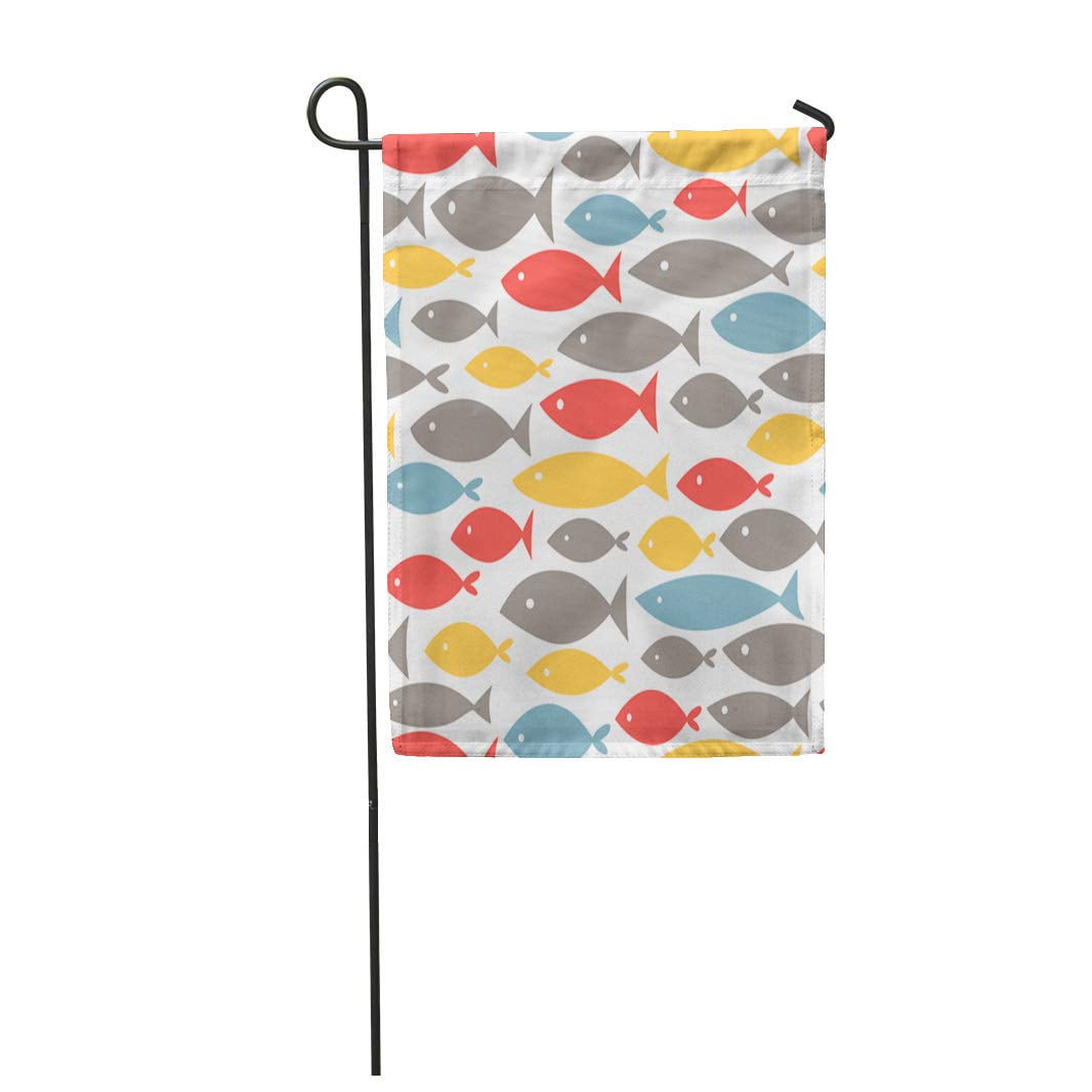 SIDONKU Blue Small Colorful Fishes on Abstract in Flat Red Garden Flag ...