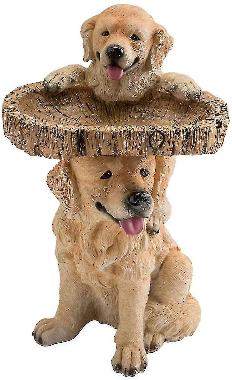 Two Playful Golden Retriever Puppies Resin Birdbath Hand-painted All ...