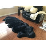 Soho Luxurious Faux Sheepskin Pelt Black Shag Area Rug or Runner ...