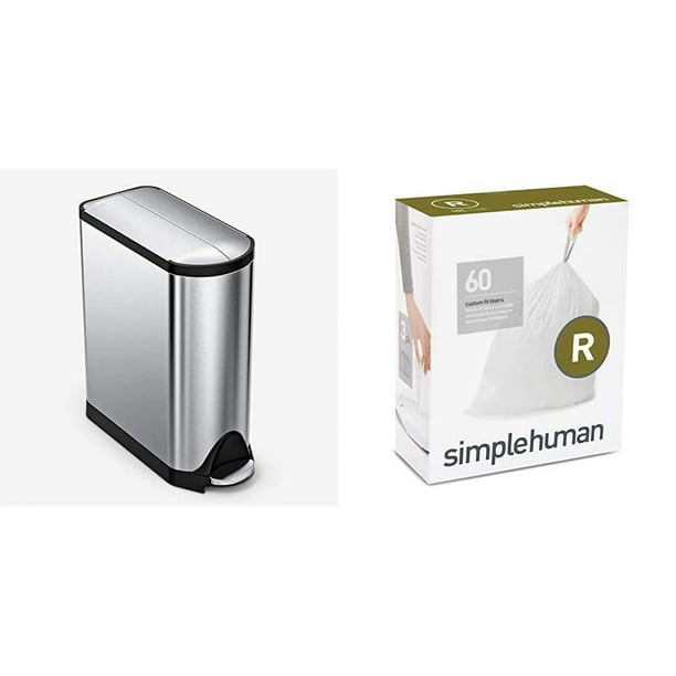 simplehuman 40 Liter Dual Compartment Butterfly Lid Kitchen Recycling Step Trash Can, Brushed ...