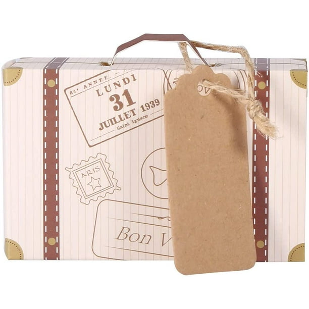 50pcs Mini Suitcase Favor Boxes, Vintage Kraft Paper Candy Favor Box ...