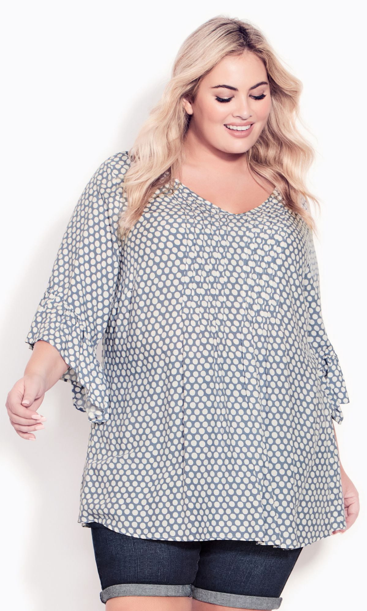 Avenue Women's Plus Size Abby Round Neckline Elbow Sleeves Pintuck Top ...