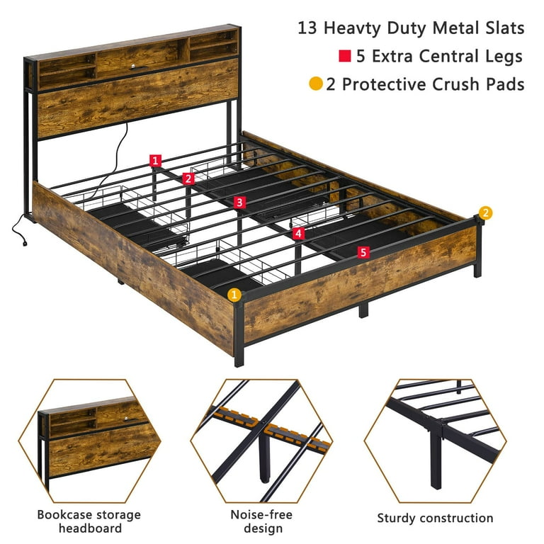 Alohappy Full Size LED Bed Frame with Bookshelf, 4 Storage Alohappy Full Size LED Bed Frame with Bookshelf, 4 Storage