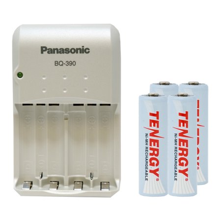 Panasonic BQ-390 Smart Battery Charger + 4 AA Tenergy NiMH Rechargeable ...