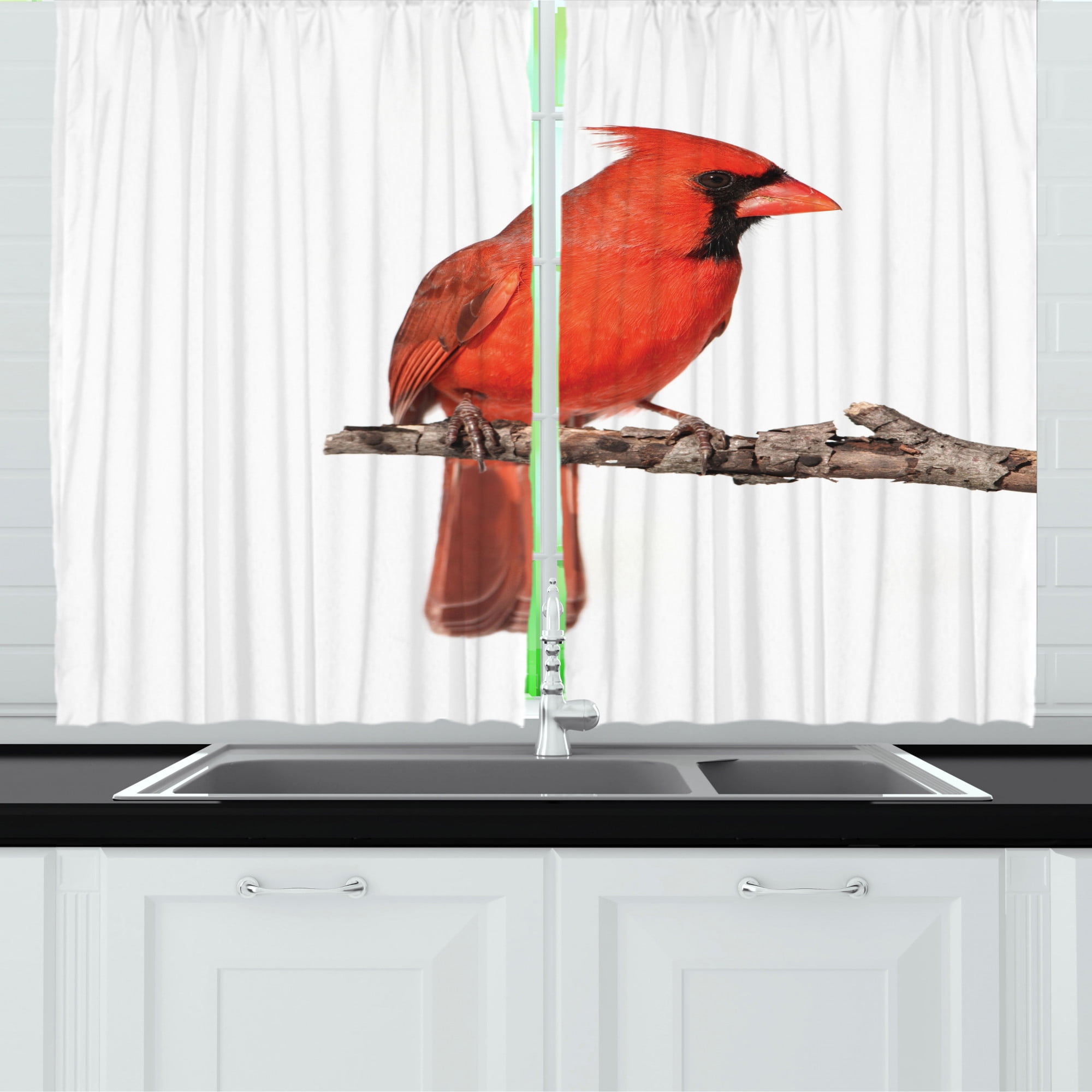 Cardinal Kitchen Curtains, Melodious Bird Perching Animal Flying Forest ...