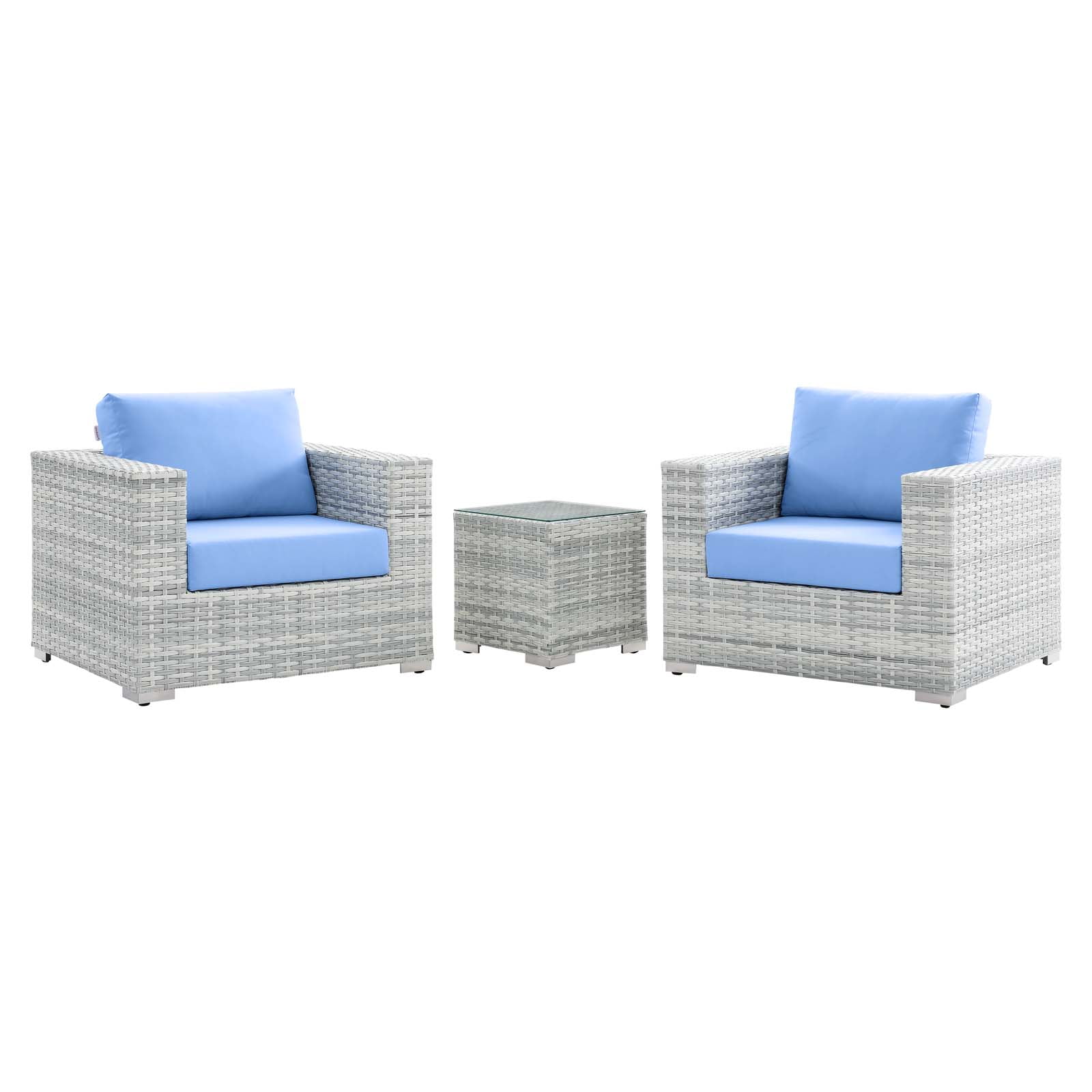 Side Lounge Chair Table Set, Rattan, Wicker, Light Grey Gray Light Blue ...