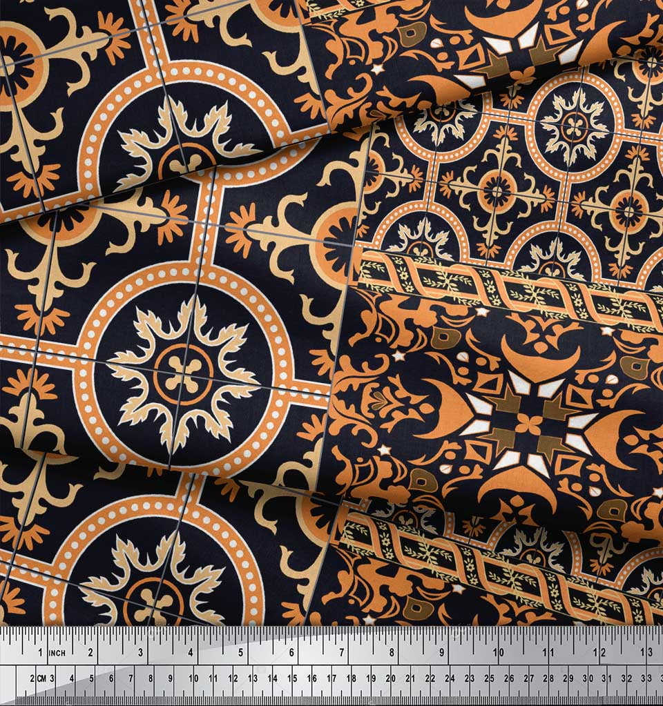 Soimoi Satin Silk Fabric Damask Patchwork Print Fabric by the Yard 42 ...