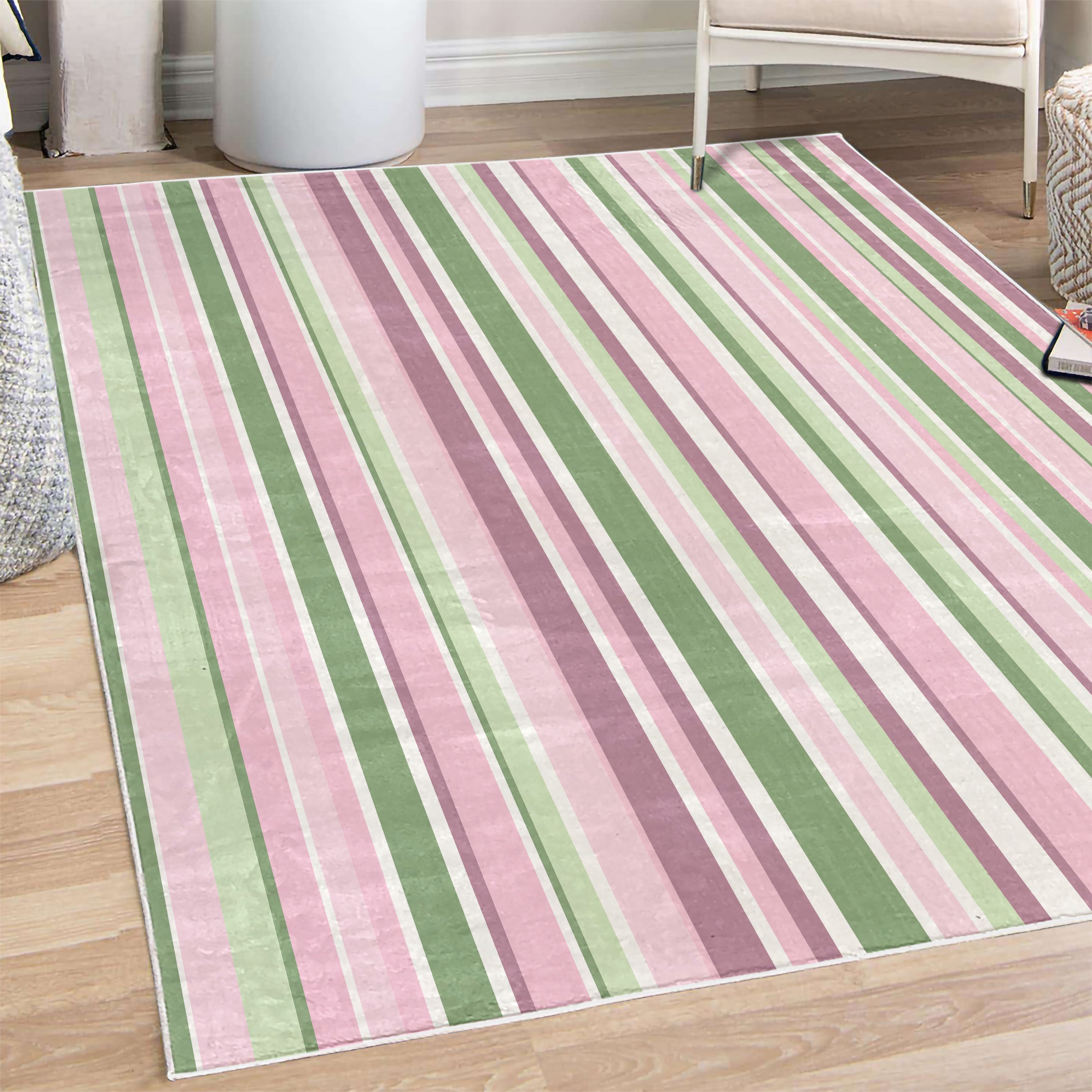 Pastel Decorative Rug, Vertically Striped Pattern Different Color ...