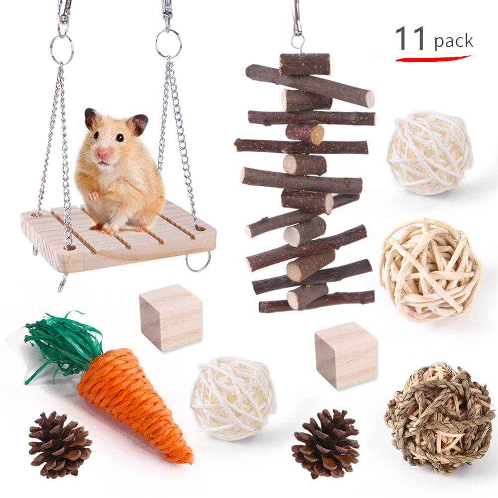 Wooden Hamster Toy Grass Ball Set Bite-resistant Molar Cleaning Tooth ...