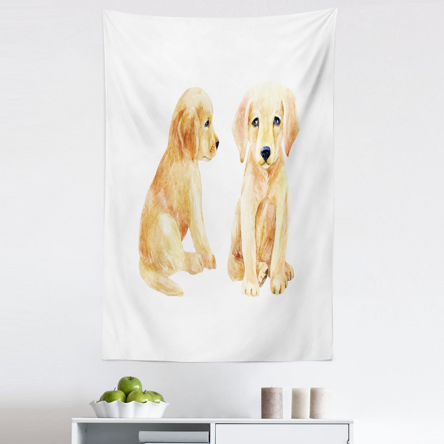 Yellow Lab Tapestry, Labrador Retriever Puppy Sitting Hand Painted Look ...