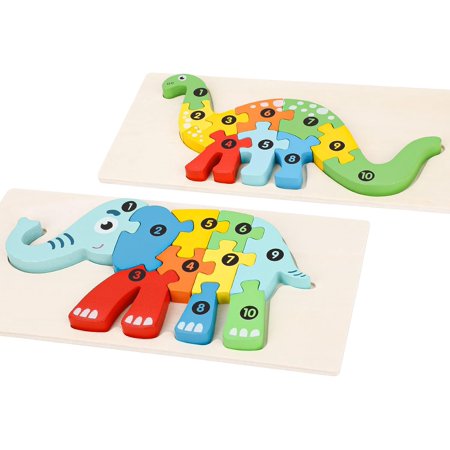 Set of wooden animal number puzzles, 1 piece elephant and 1 piece ...