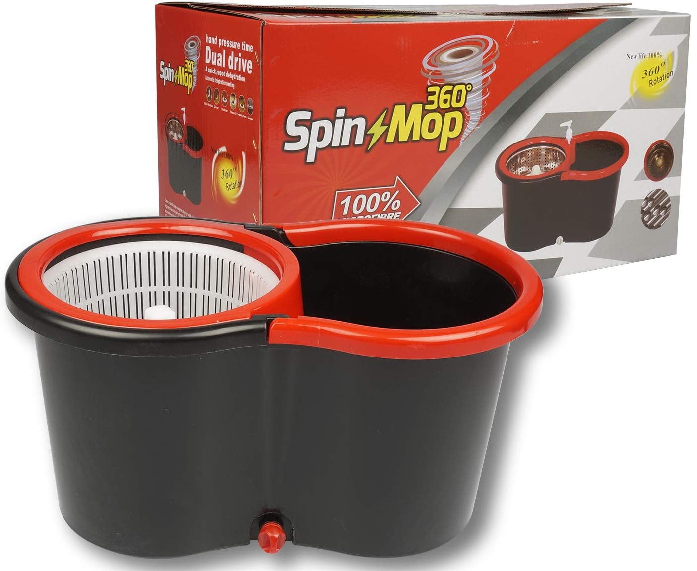 360 Rotation Spin Washable Mop With Metal Handle Pole,Bucket and Two ...