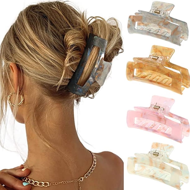 4Pcs Medium Hair Claw Clips - Acrylic Big Hair Clips for Thick Hair ...