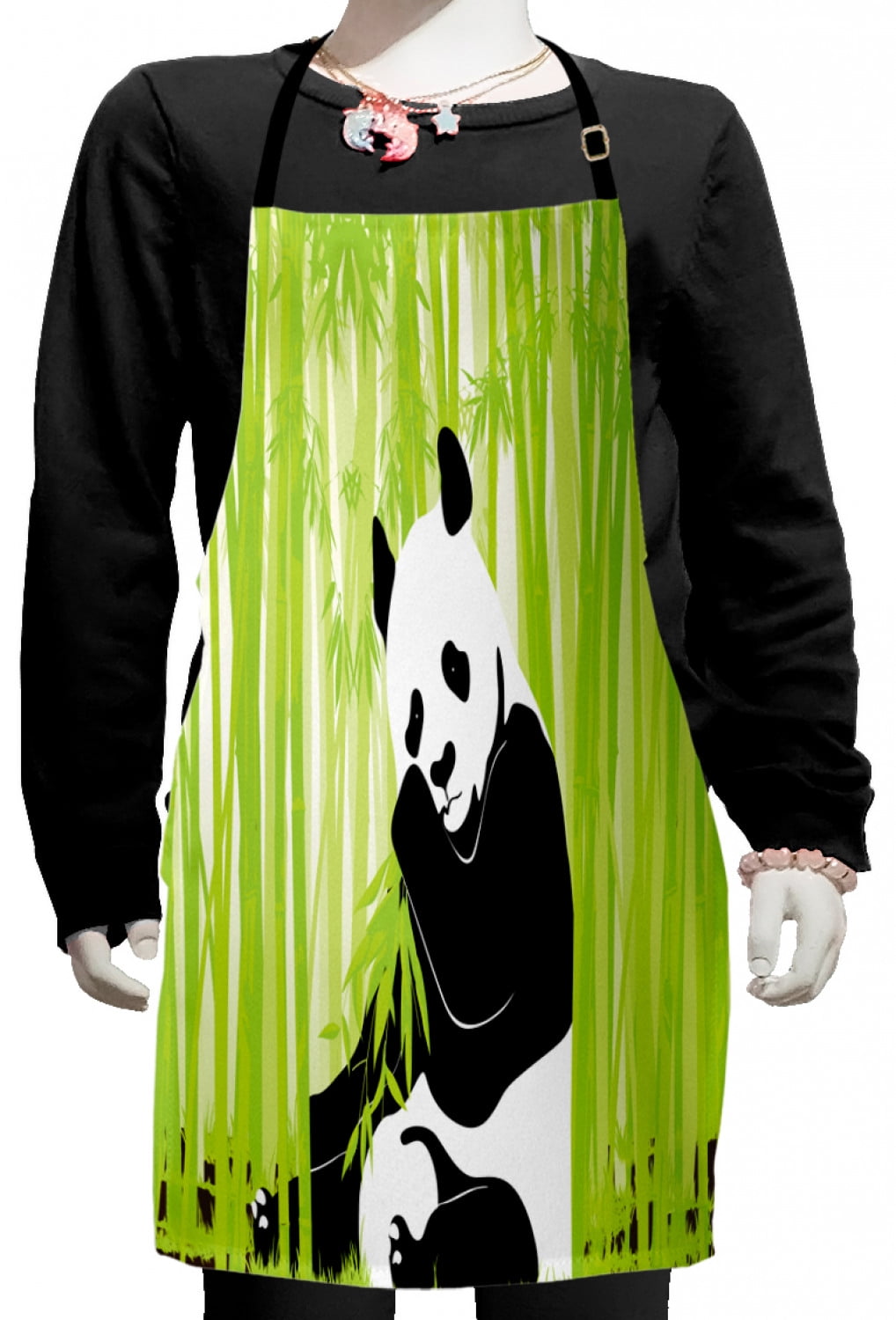 Panda Kids Apron, Panda Bear in Bamboo Forest Jungle Oriental Nature ...