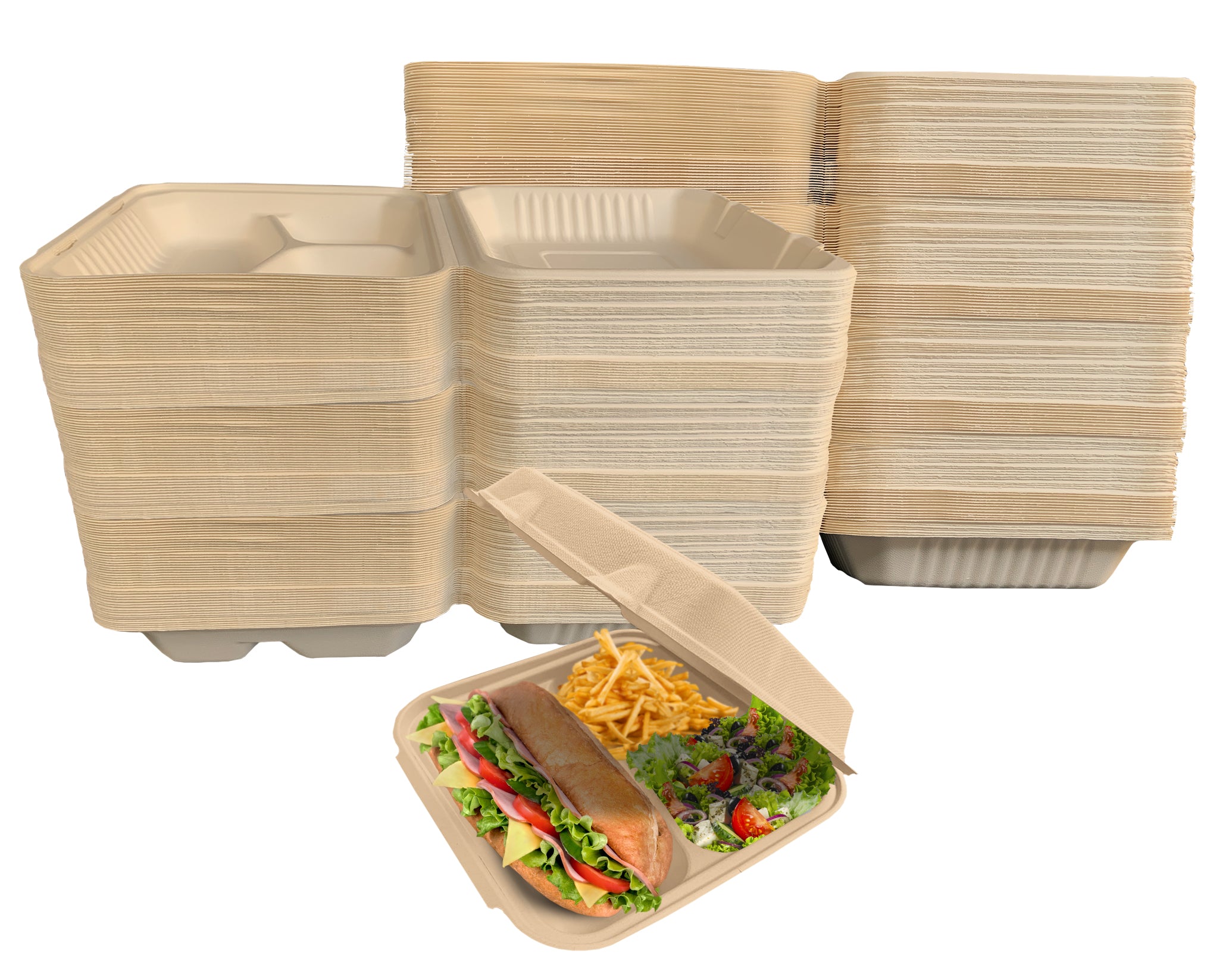 Raj Eco Bagasse 9" x 9" Clamshell Takeout Containers- 500 Pack ...