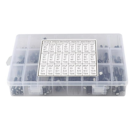 QualitChoice 240Pcs 10V/16V/25V/50V 0.1uF－1000uF 24 Values Electrolytic ...