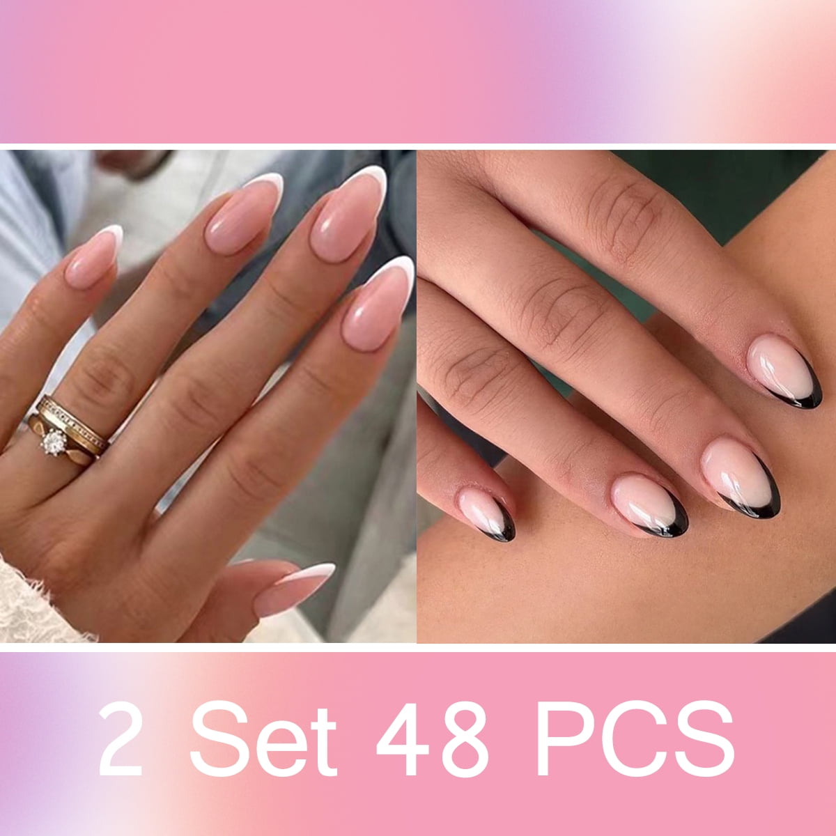Rainsin French Tip Press On Nails Mediumshort Almond Pink Artificial Nailsfake Nails For