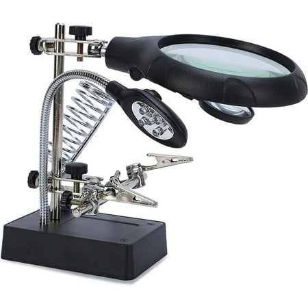 2.5x 7.5x 10x Stand Magnifier Magnifiers 5 LEDs Third Hand ...
