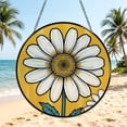 Chilfamy Round Stained Glass Window Suncatcher, White Petal Daisy ...