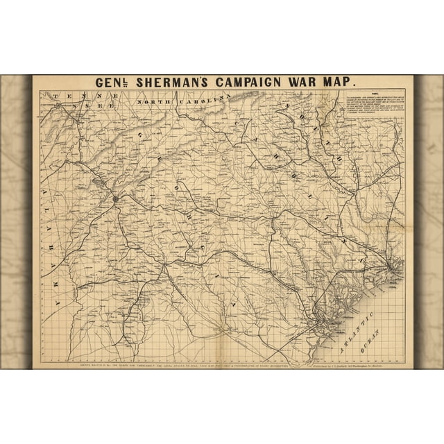 24"x36" Gallery Poster, General Shermans civil war campaign map 1864 ...