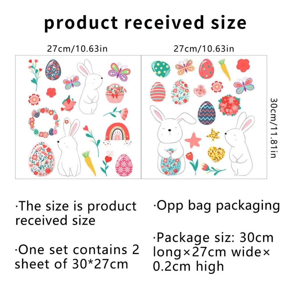 Easter White Rabbit Window Glass Stickers Electrostatic Wall Stickers ...
