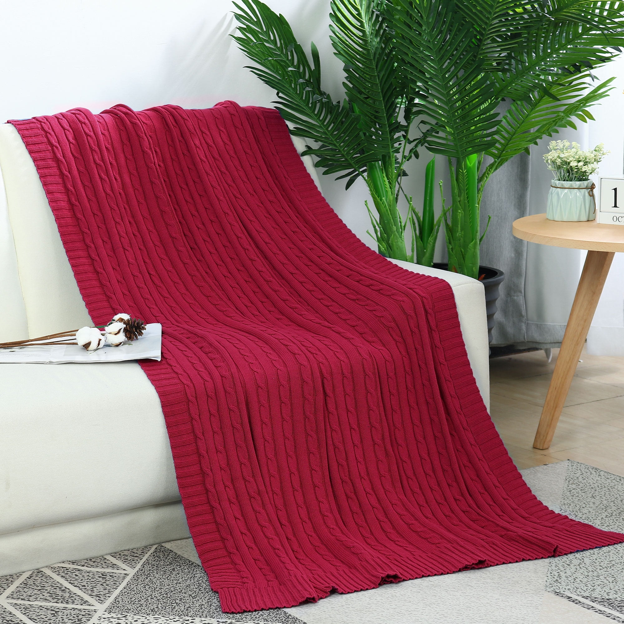 Cotton Blanket Decorative Cable Knitted Throw Soft Warm Knit Blanket ... Cotton Blanket Decorative Cable Knitted Throw Soft Warm Knit Blanket ...