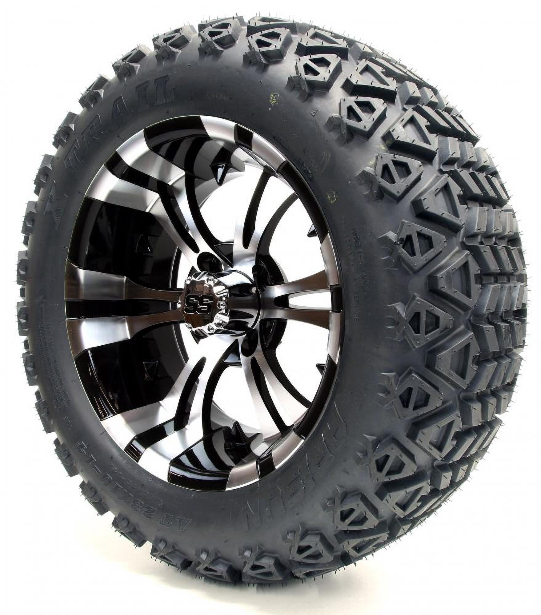 Golf Cart Wheels and Tires Combo - 14" Vampire SS Machine Black- Set of ...
