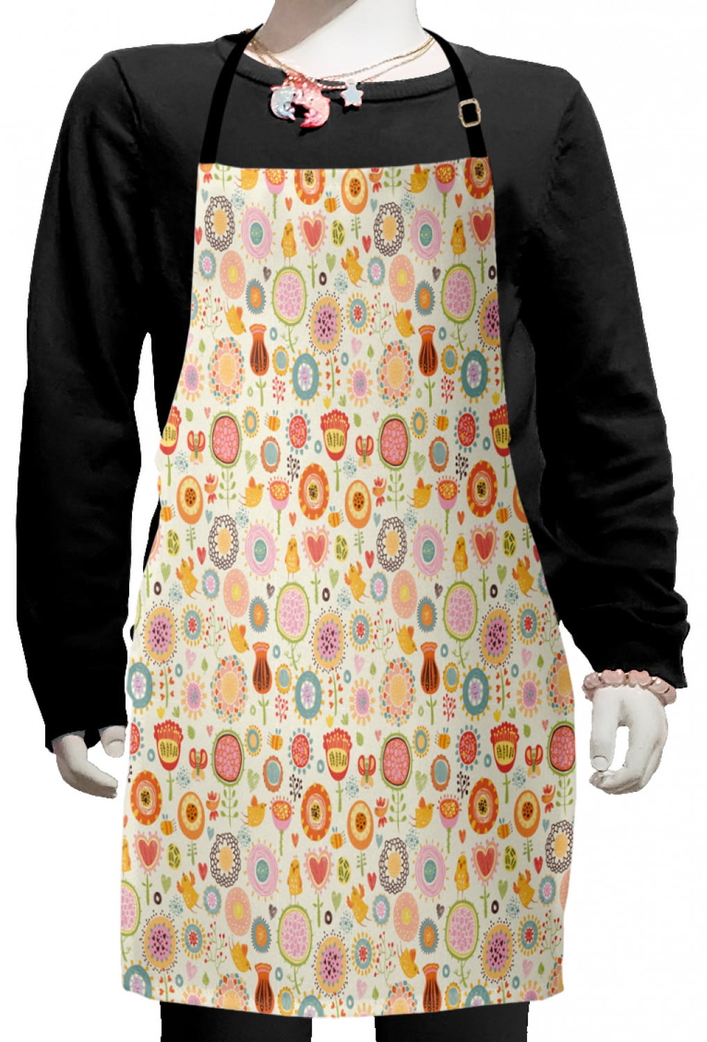 Retro Kids Apron, Retro Ornate Flowers in Drawing Style Little Hearts ...