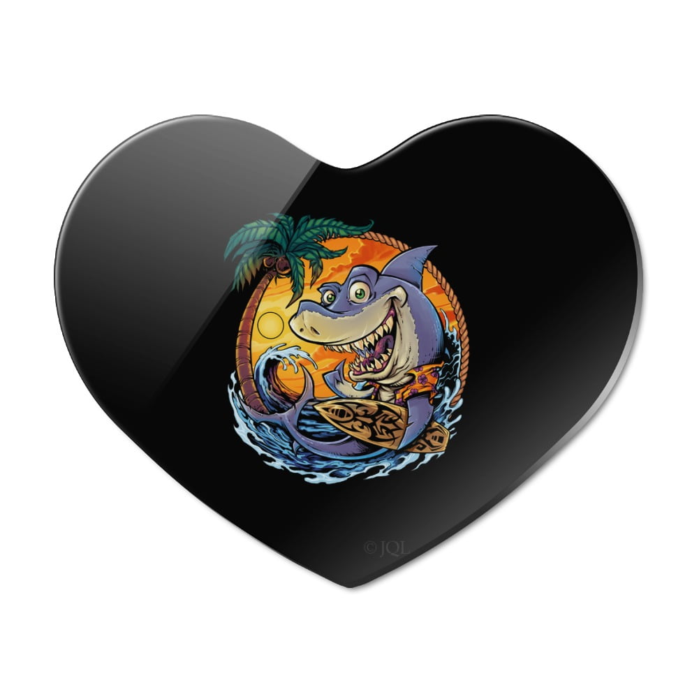 Shark Surfboard Surfing Tropical Ocean Beach Heart Acrylic Fridge ...