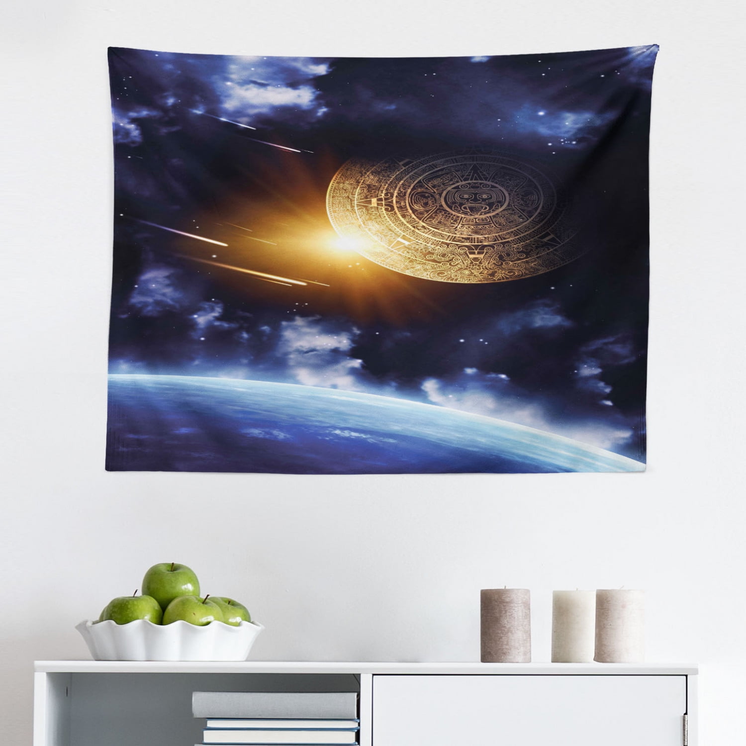 Space Tapestry, Universe with Planet and Crescent Moon on Starry Night ...