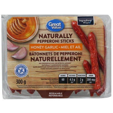 Great Value Naturally Honey Garlic Pepperoni Sticks, 300 g - Walmart.ca