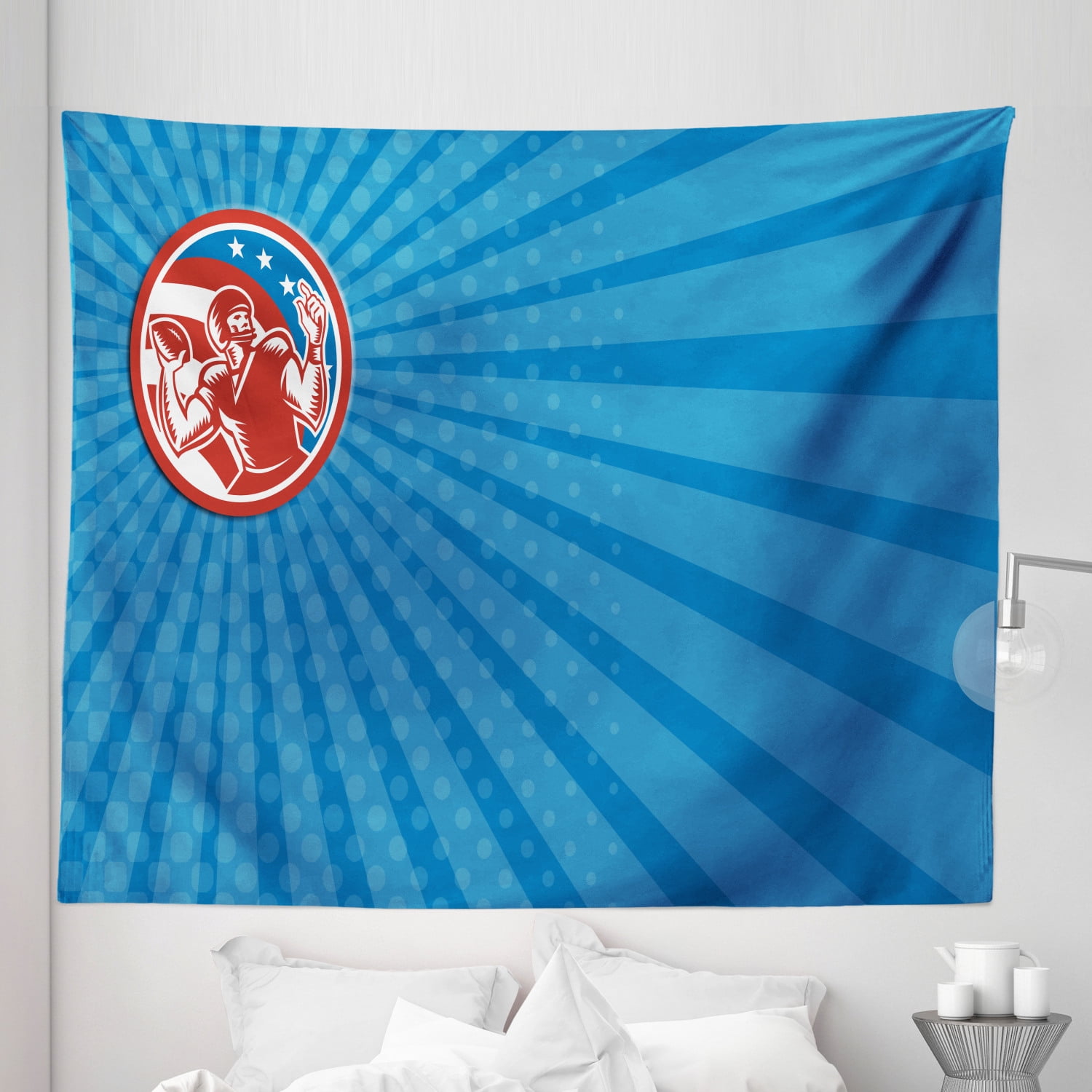Blue Tapestry, Pop Art Gridiron with Old Fashioned Visual Properties ...