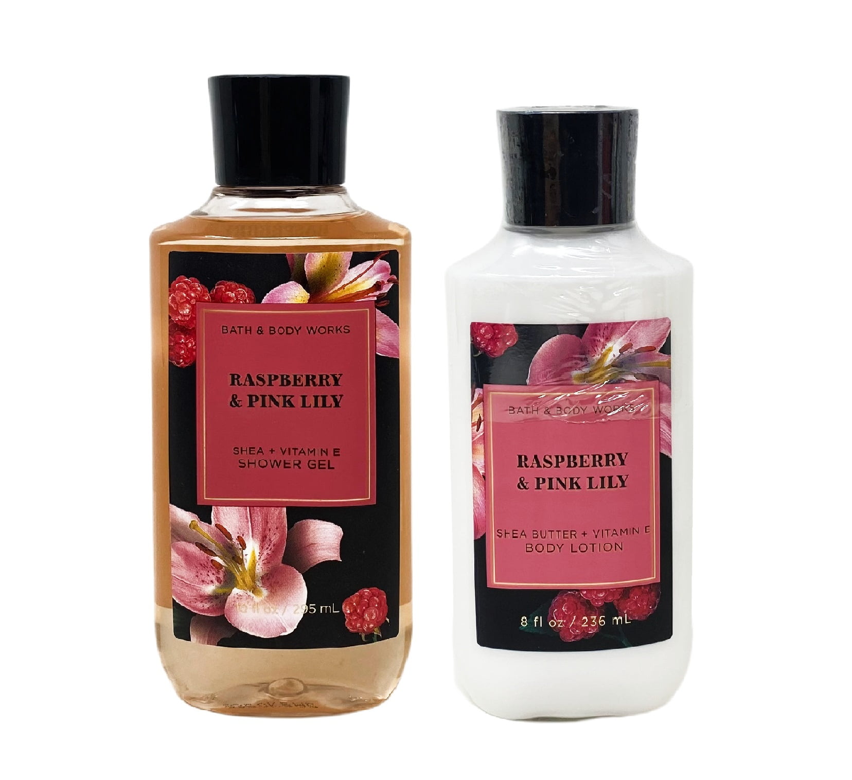 Bath and Body Works Raspberry & Pink Lily Duo Set - Shower Gel and Body ...