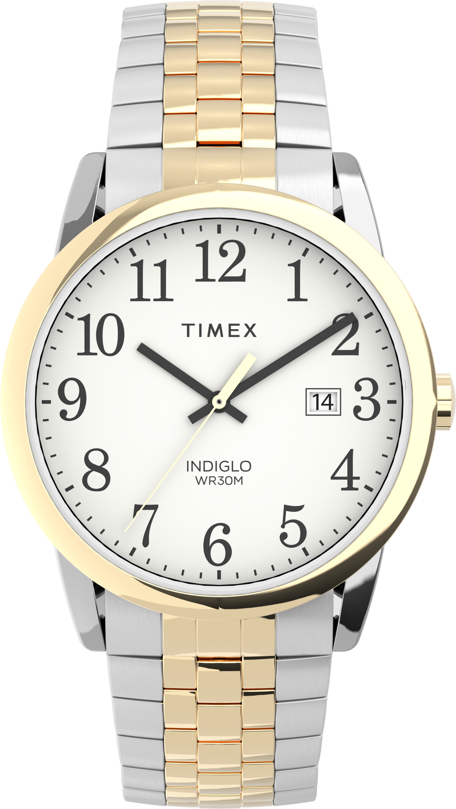 Timex Men's Easy Reader 38mm Perfect Fit Watch – Two-Tone Case White ...