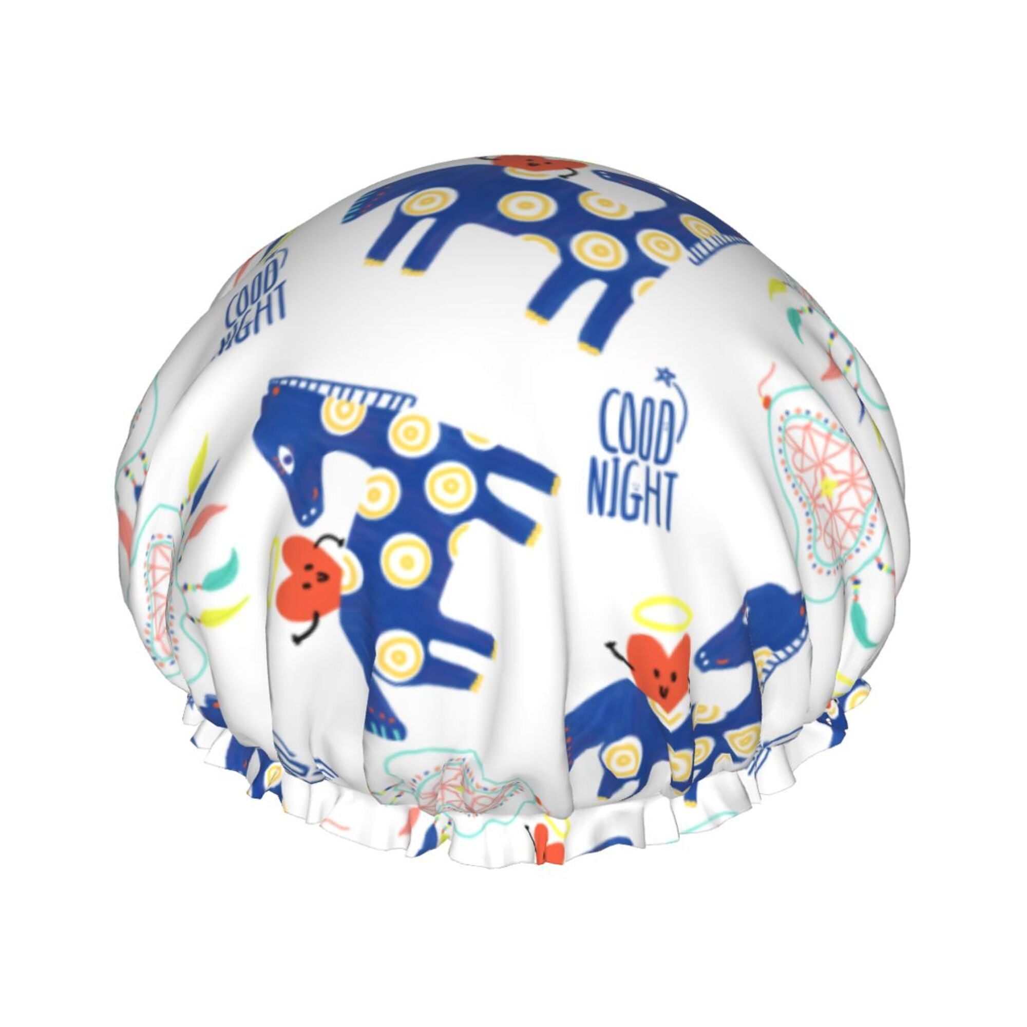 YFYANG Women's Double Waterproof Shower Cap, Blue Horse Graffiti ...