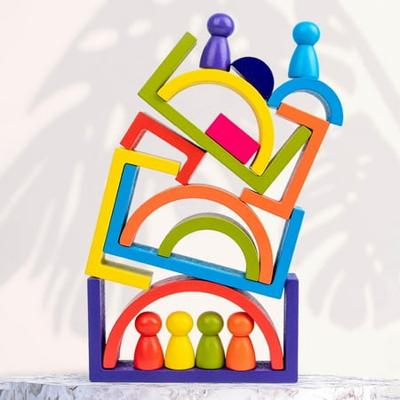 Montessori Rainbow Stacker Blocks Game Stacker Shape Matching Durable ...