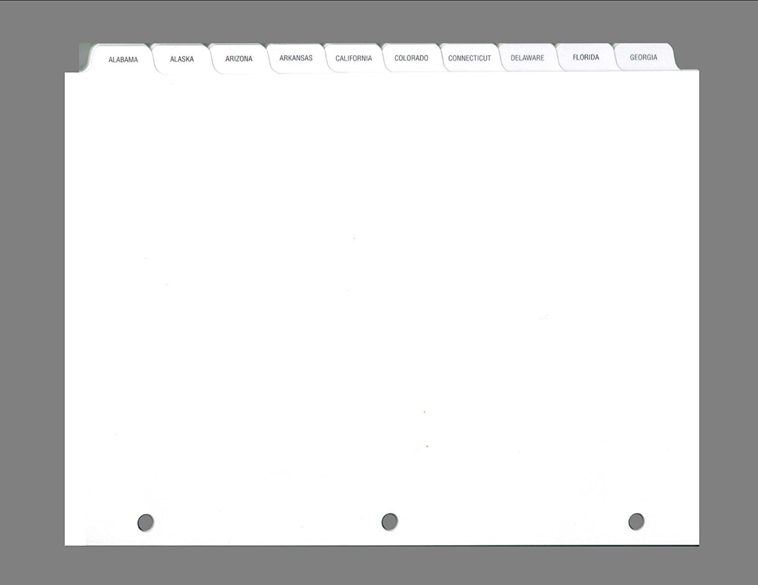 U.S. States Ring Book Indexes, 8.5" x 11", White with Laminated Tabs ...