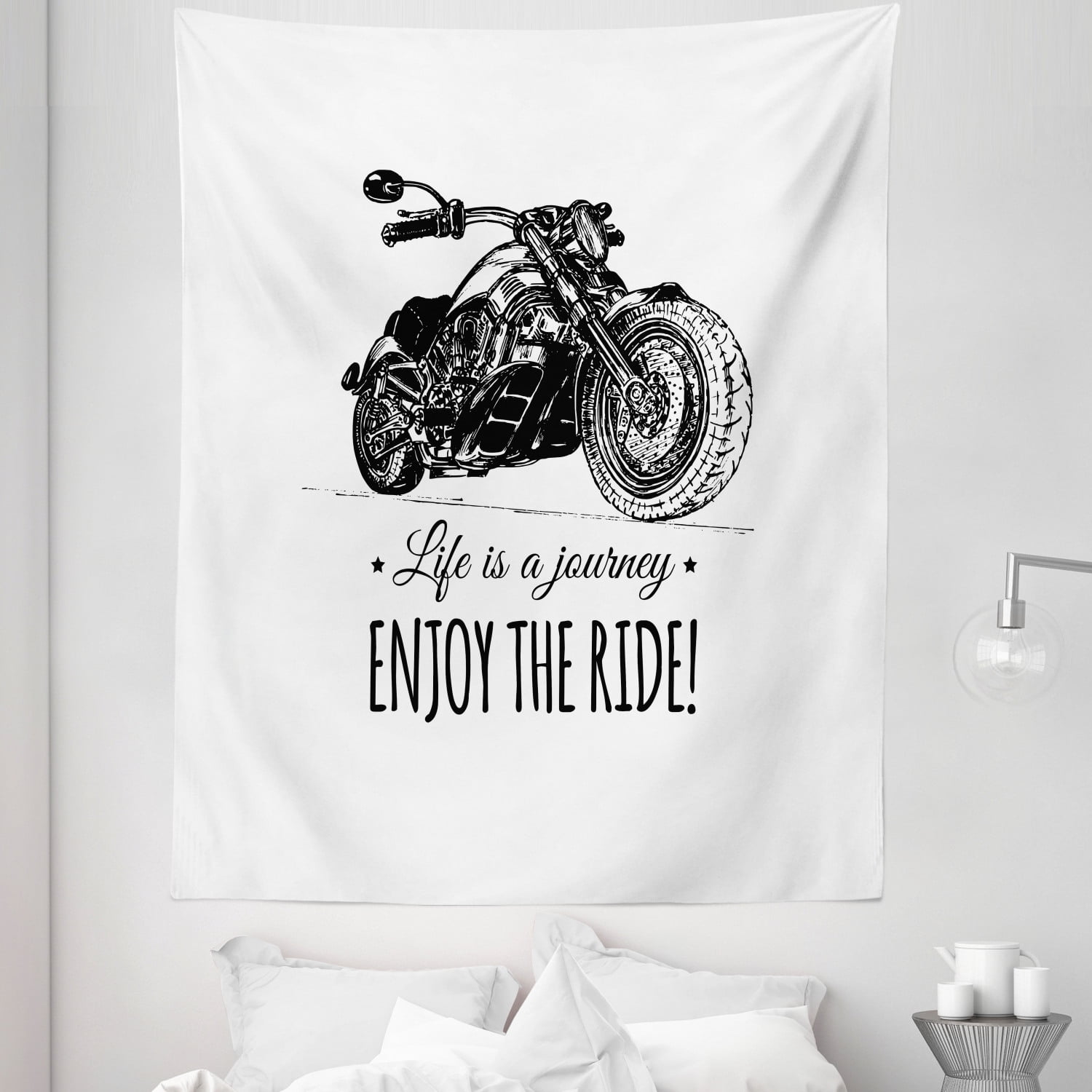Enjoy the Ride Tapestry, Detailed Hand-drawn Motorcycle and an ...